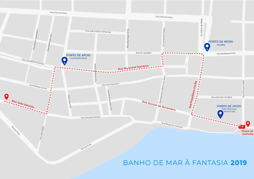 Mapa do Percurso do Banho de Mar a Fantasia 2019 | Secultur